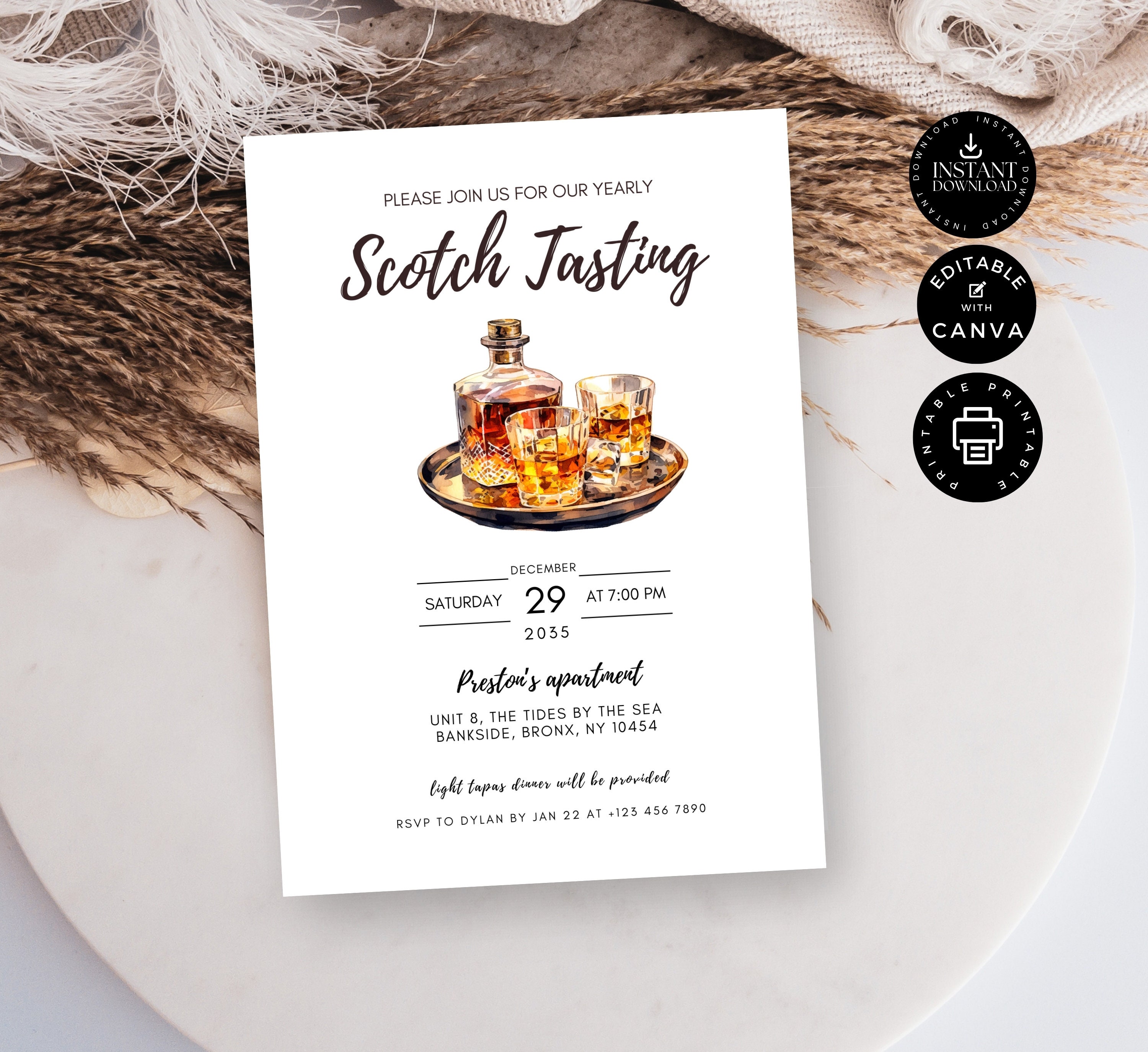 Whisky Scotch Tasting Invitation Template, Scotch Night, Blind Whiskey ...