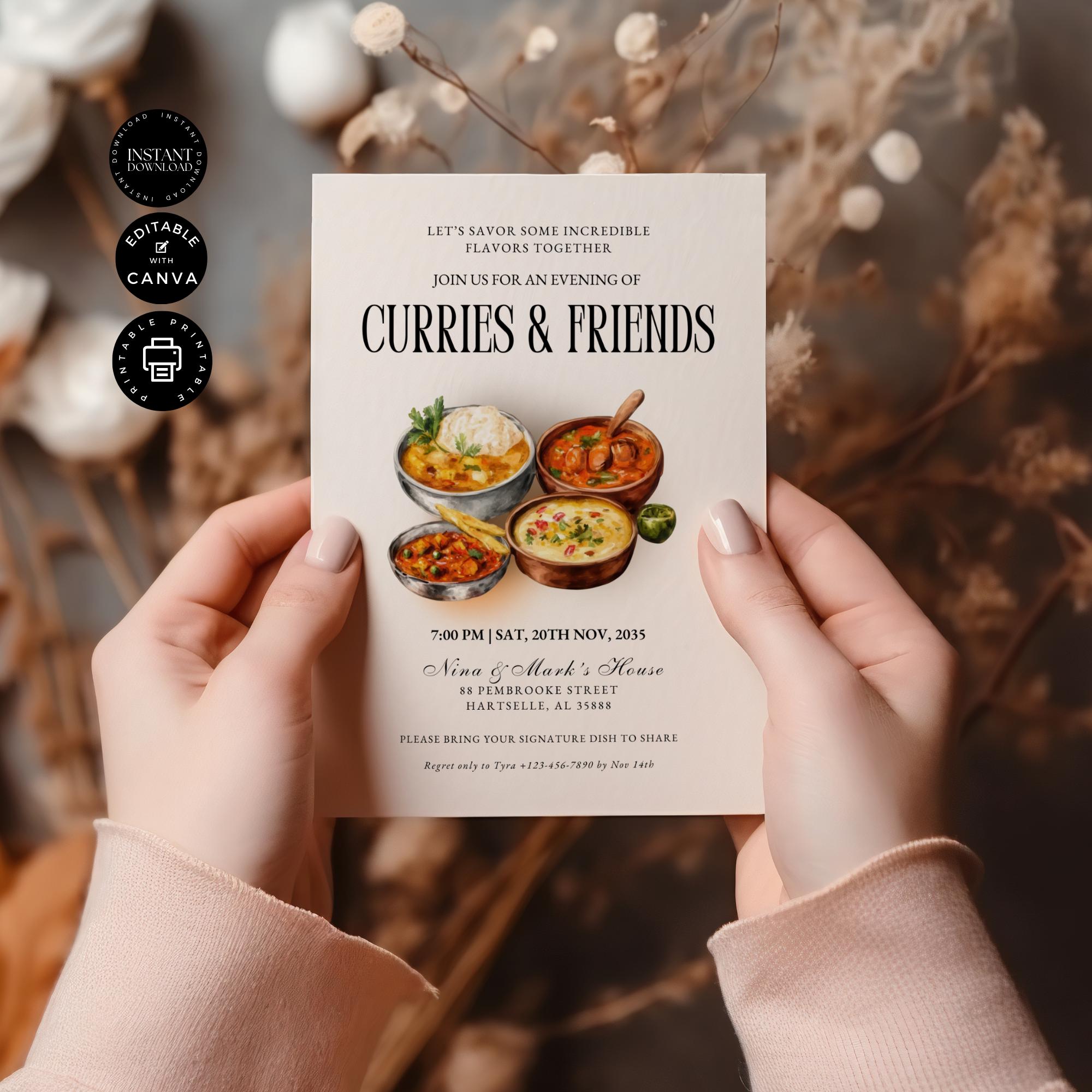 Curry Night Dinner Party Invitation Template, Curries and Friend ...