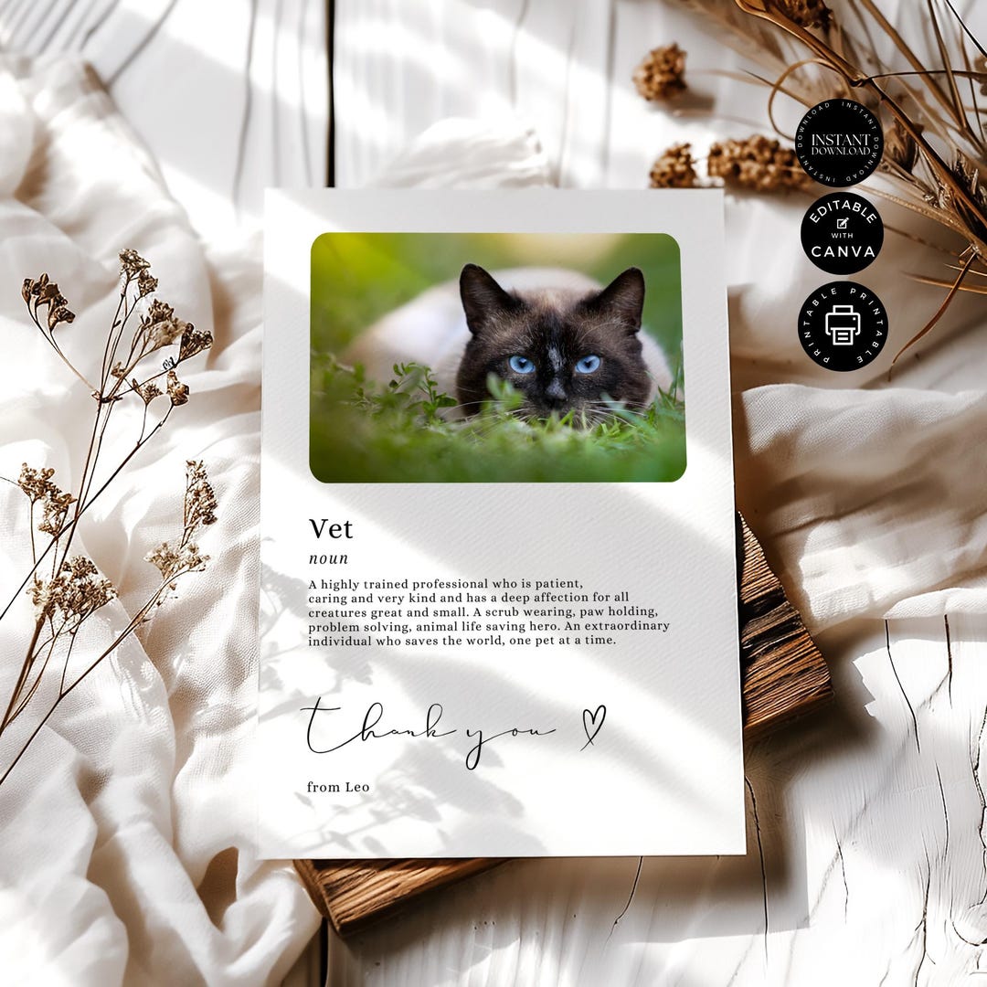 Classic Minimalist Modern Thank You Card to Veterinarian | Editable ...