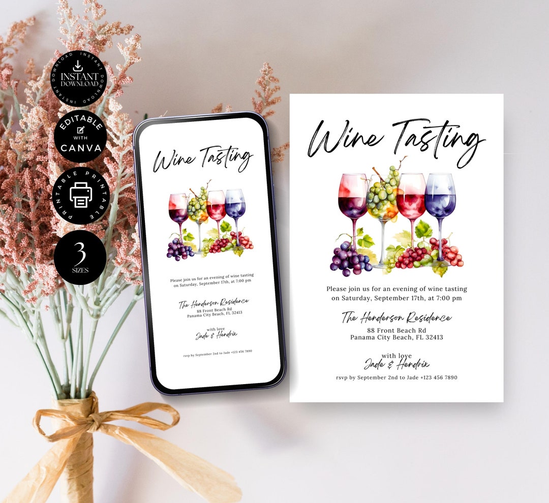 Modern Wine Tasting Invitation Template, Blind Wine Tasting Party ...