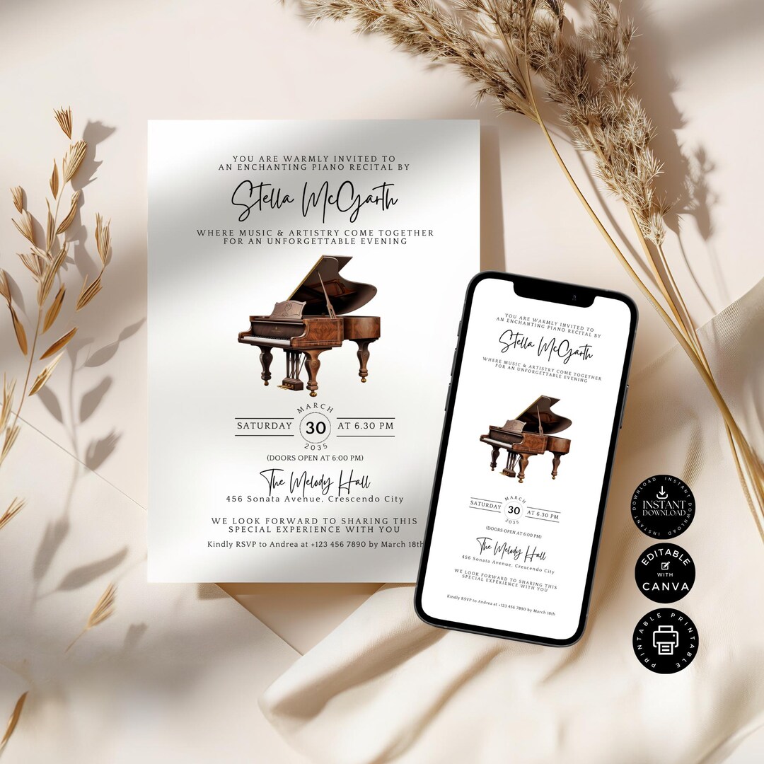 Piano Recital Invitation & Evite Template, Printable, Musical Event E ...