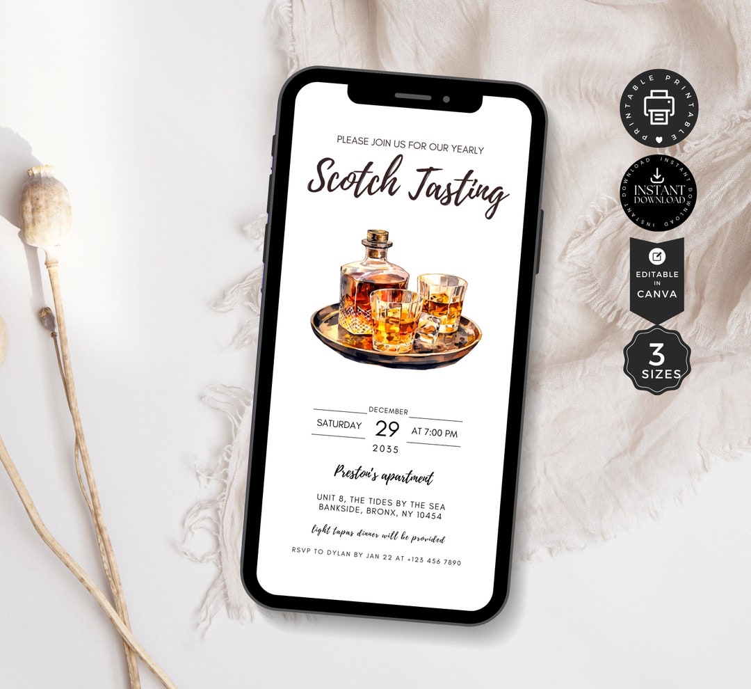 Modern Editable Whisky Scotch Tasting Party Invite, Blind Tasting Evite ...