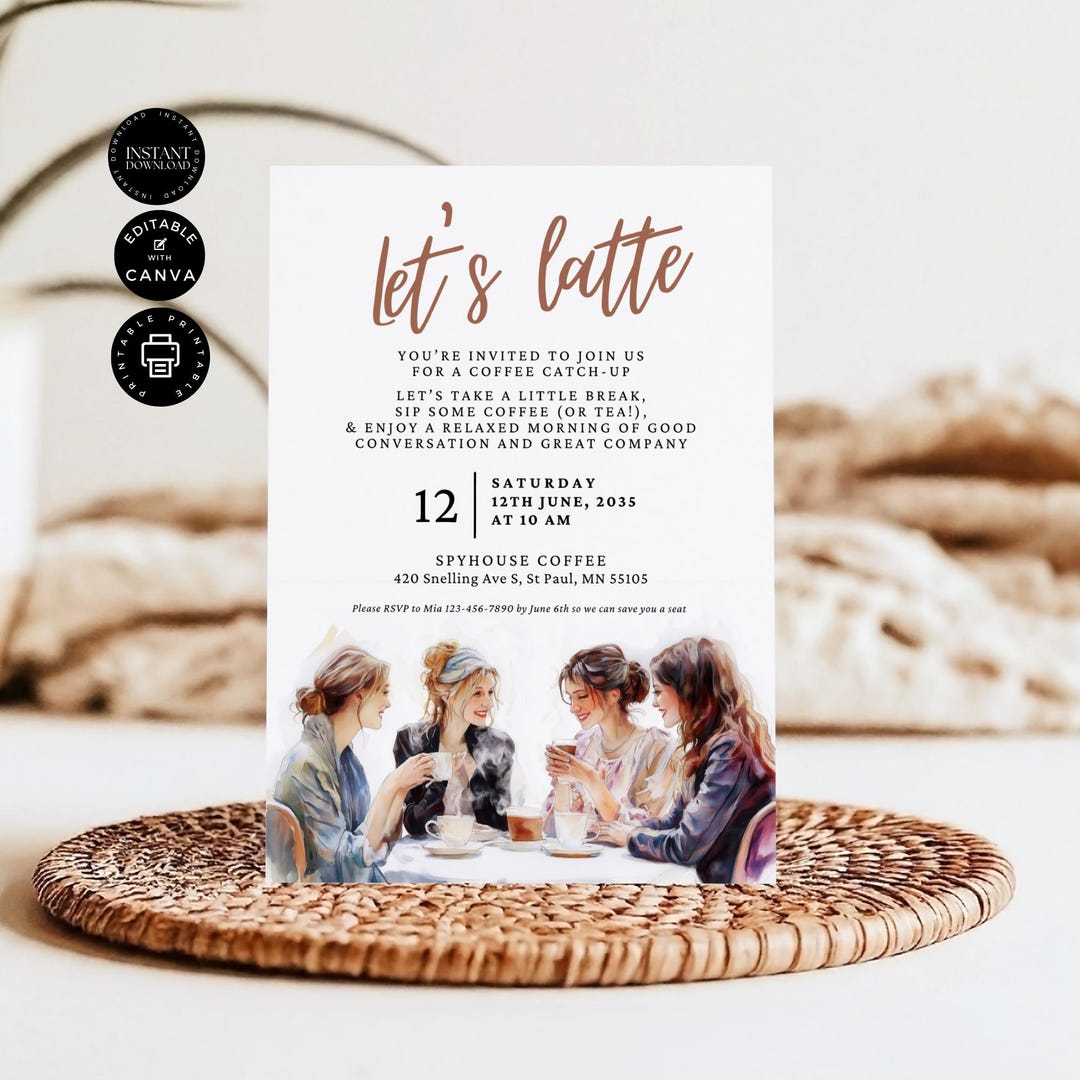 Ladies' Coffee Catch-up Invitation, Editable Girls Coffee Date Template ...