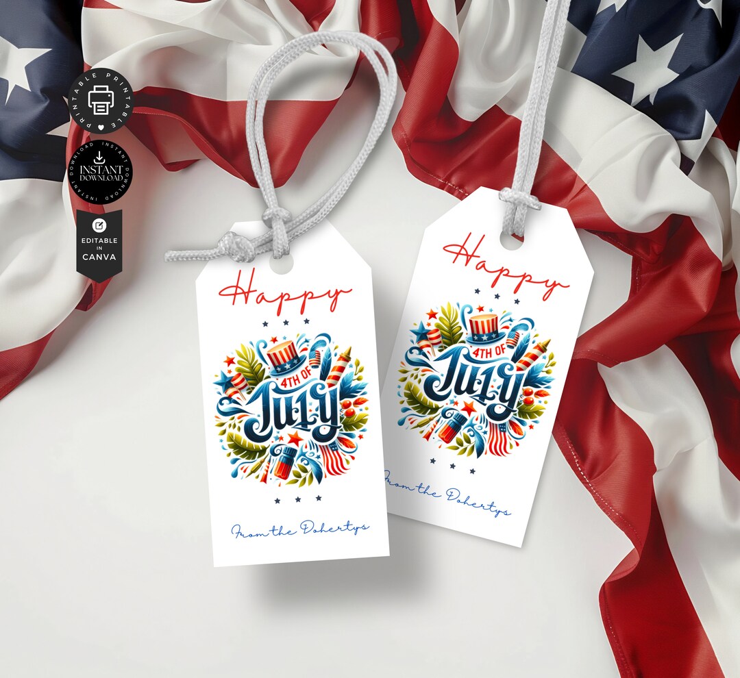 4th of July Favor Tag Template, Editable Party Gift Tag, Red White Blue ...