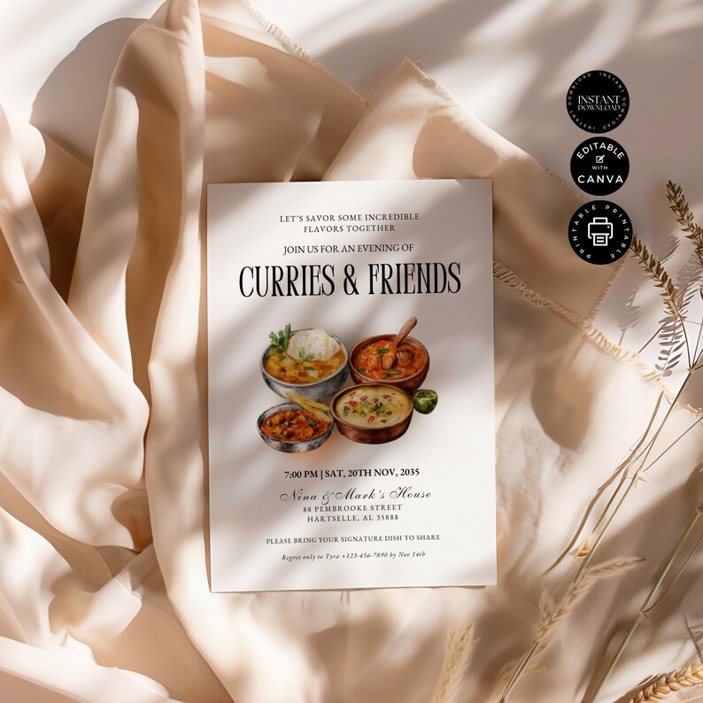 Curry Night Dinner Party Invitation Template, Curries and Friend ...