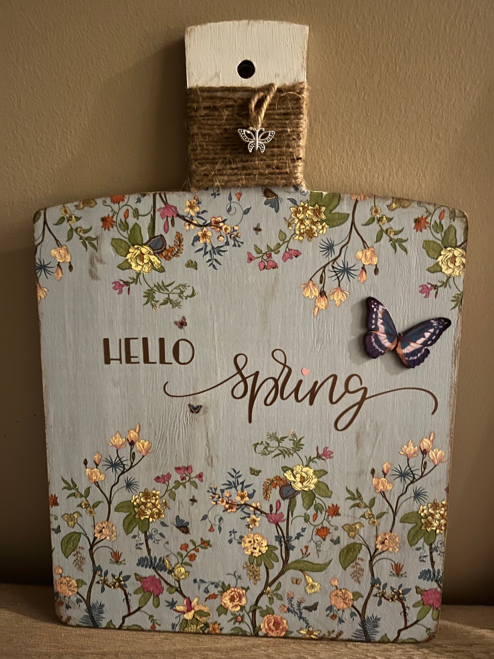 Dual-sided Wall Hanging/countertop Decor, Upcycled Cutting Board, Hello ...