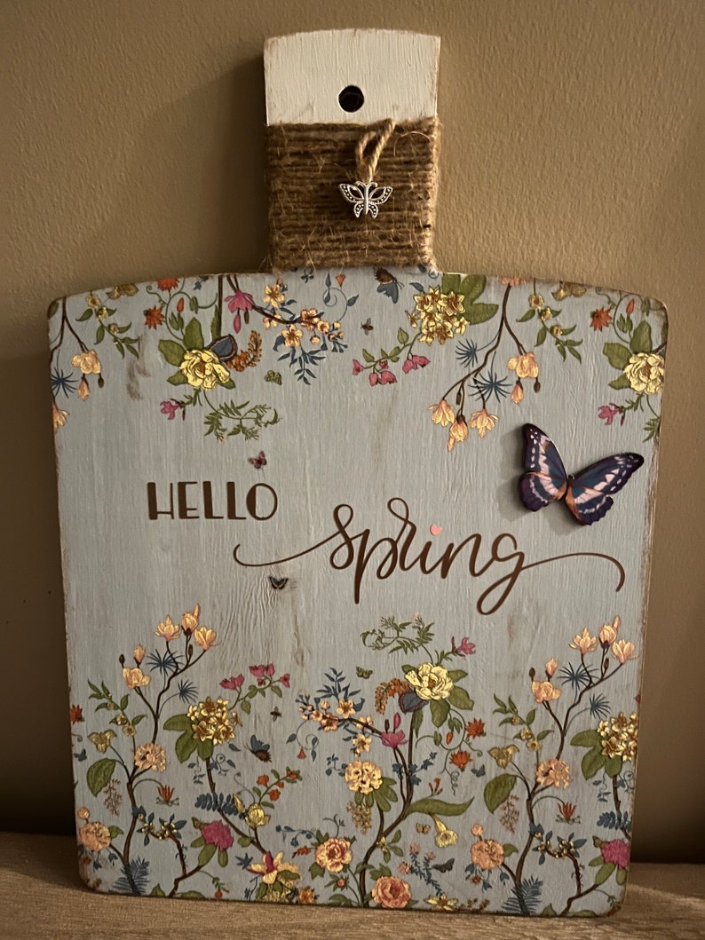 Dual-sided Wall Hanging/countertop Decor, Upcycled Cutting Board, Hello ...