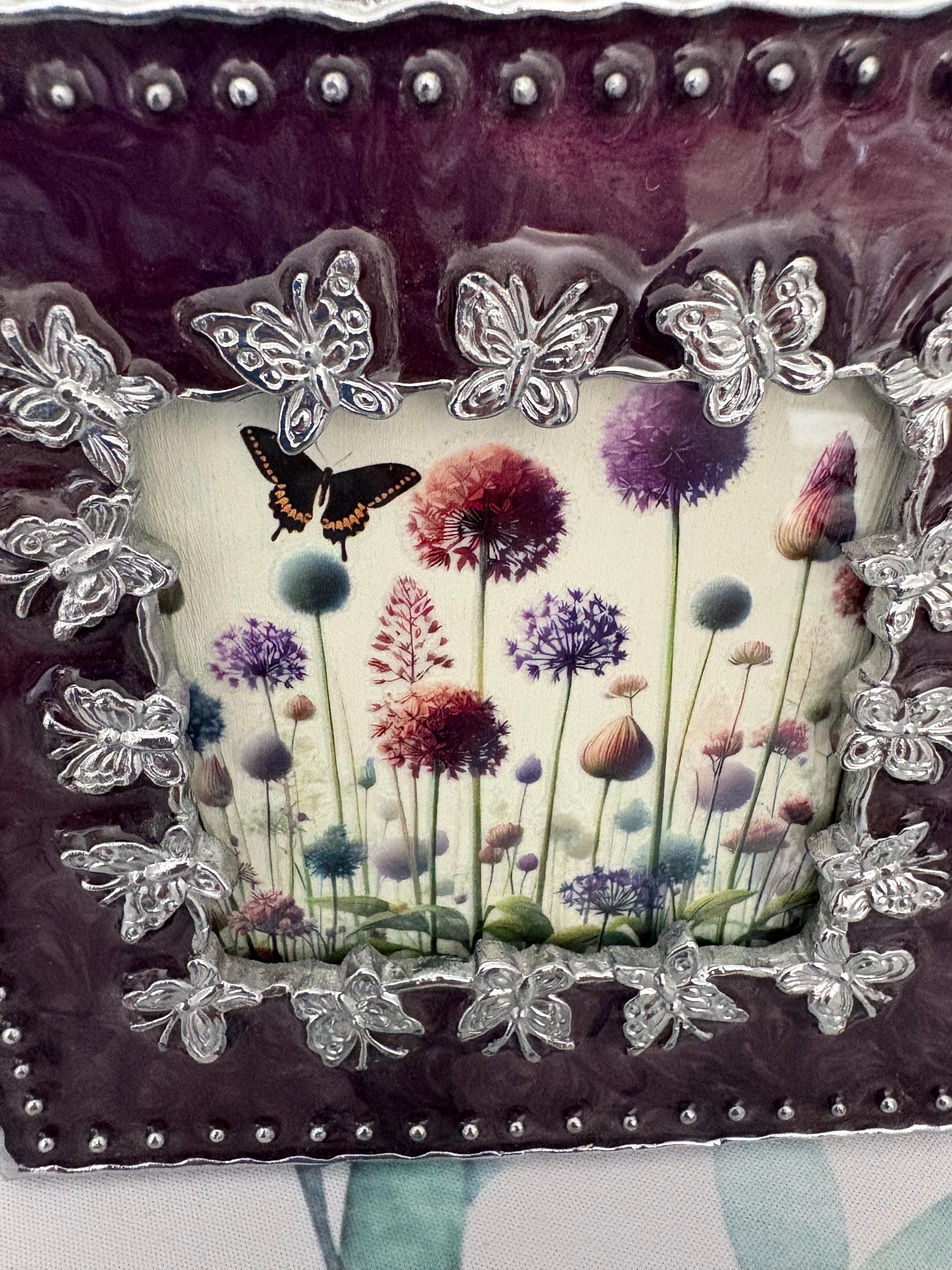 Small Silver & Purple Butterfly Frame With Wildflowers - Etsy