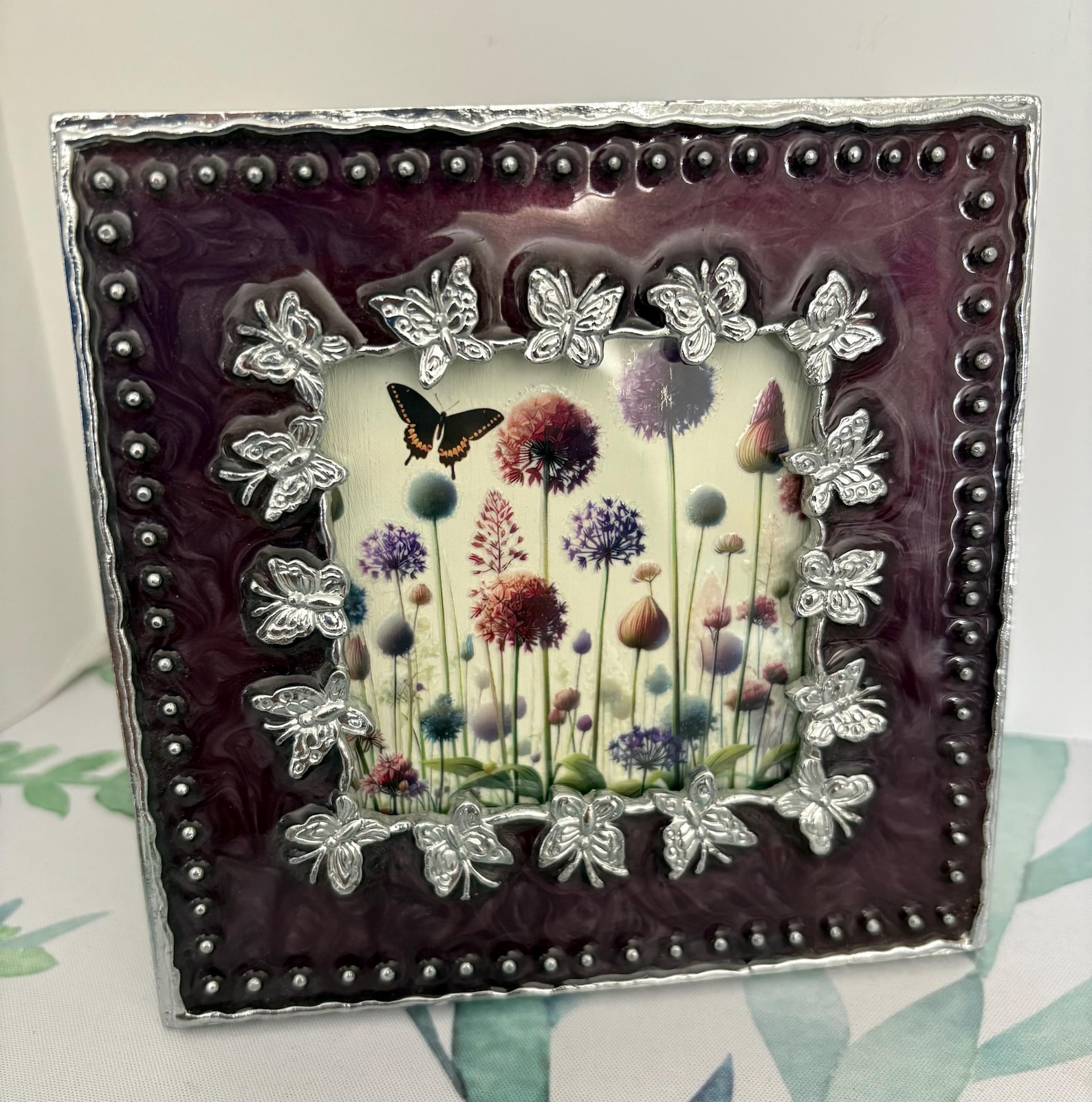 Small Silver & Purple Butterfly Frame With Wildflowers - Etsy