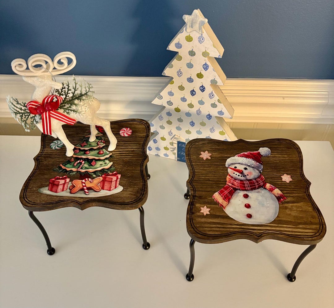 5.5” Table Top Christmas Decor Stands/risers, Tree and Snowman, - Etsy