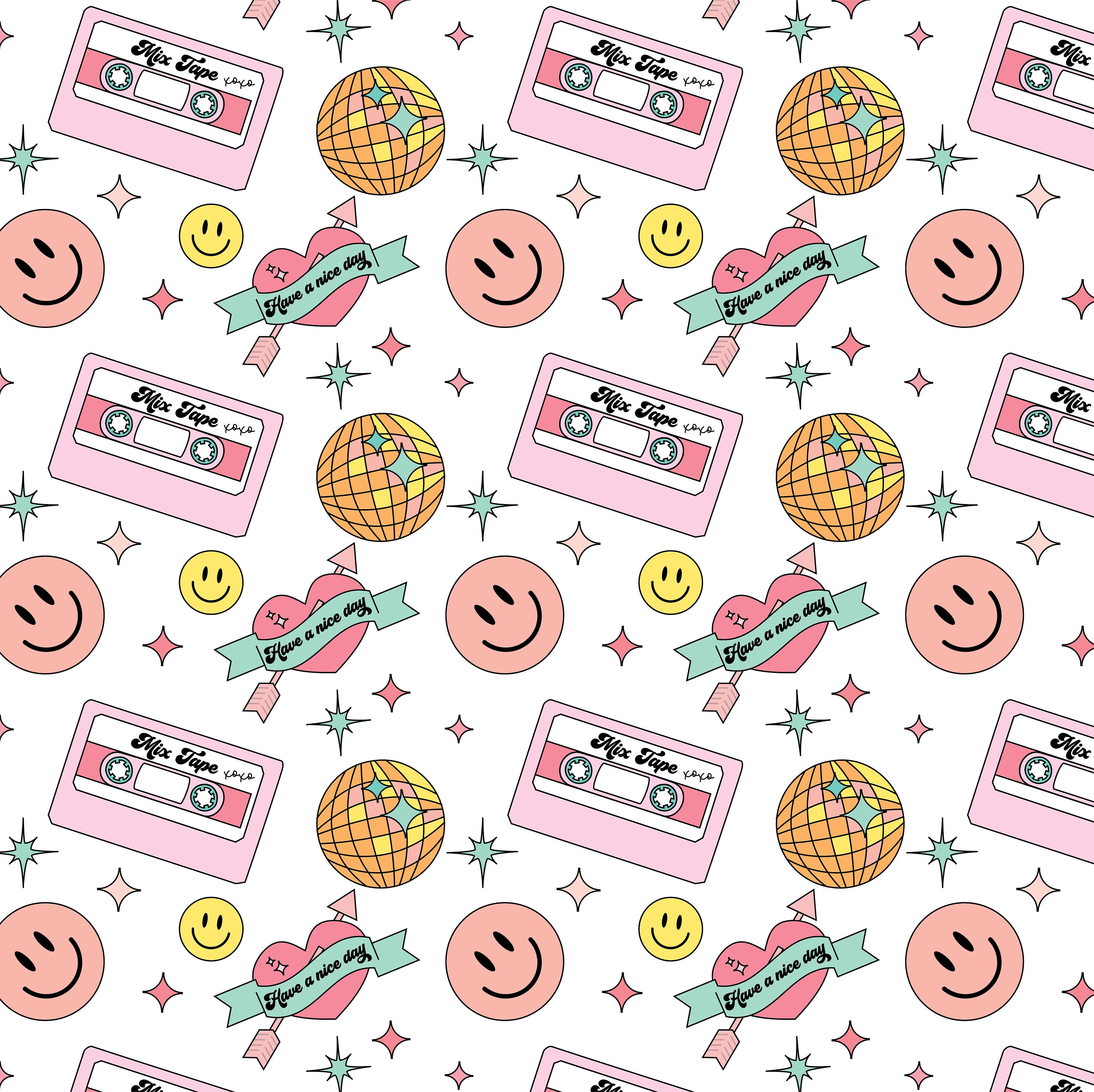 90s Mix Tape A4 Seamless Pattern / Printable Icing Design / Valentines ...