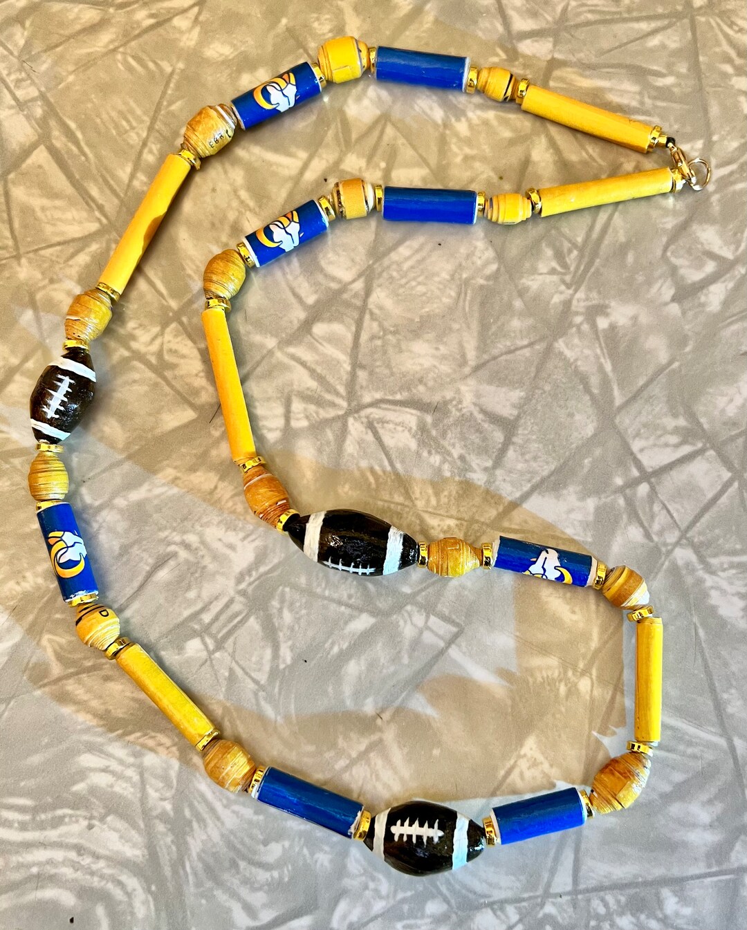 Rams Fan Football Paper Bead Blue and Gold Necklace - Etsy