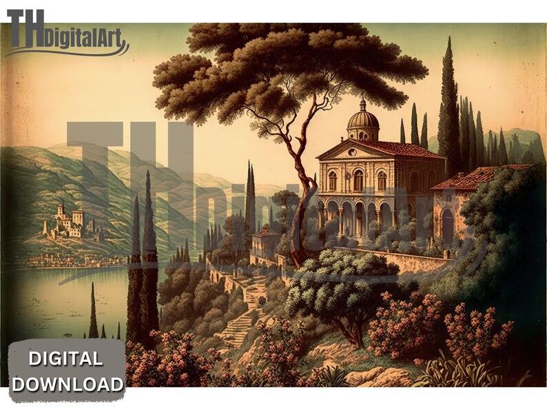 Vintage Italian Landscape,printable Wall Art,autumn Landscape,rustic ...