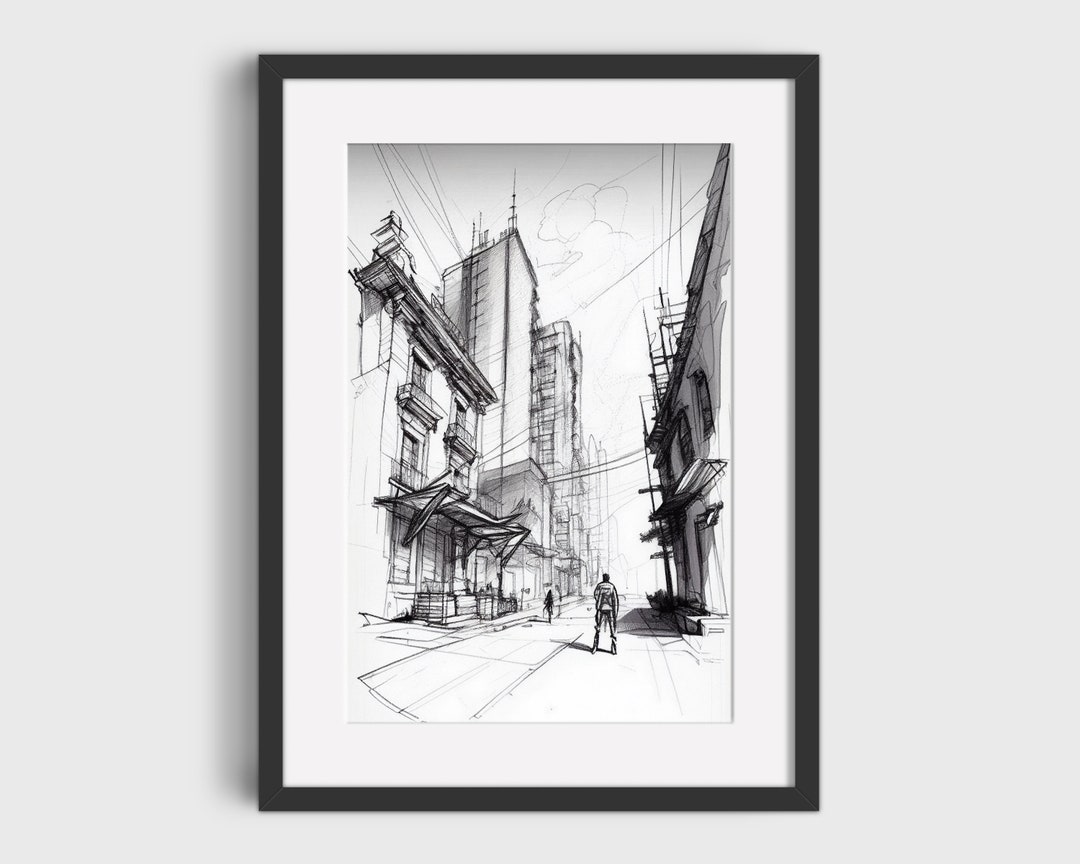Cityscape Line Art: Digital Download of Architectural Sketch, Urban ...