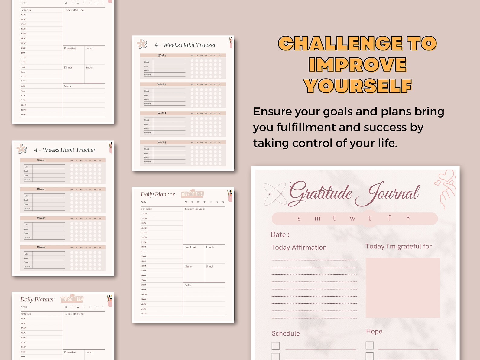 Daily Personal Planner, Self-improvement, Weekly Planner, Gratitude ...