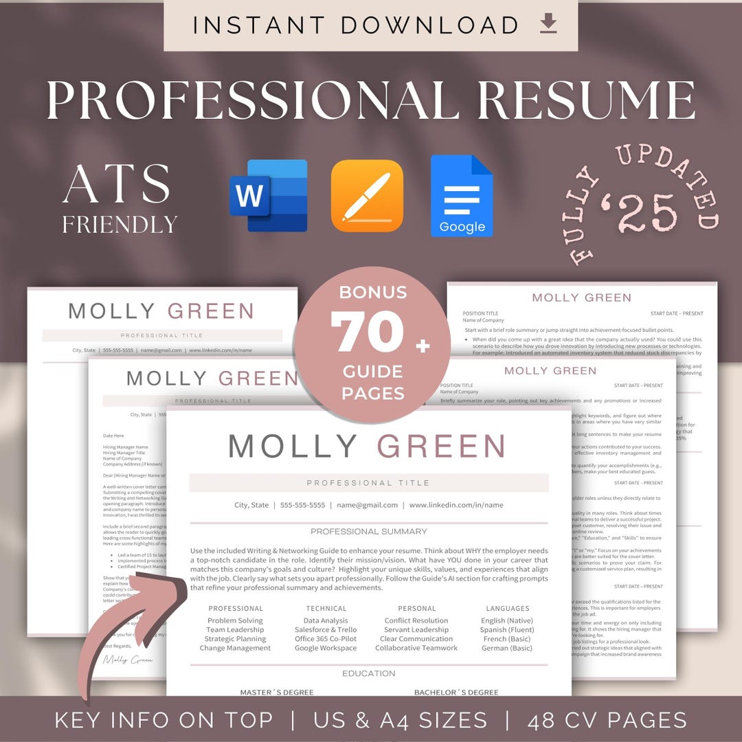 ATS Friendly Resume Word Cv Custom Resume Template Bundle Resume Job ...