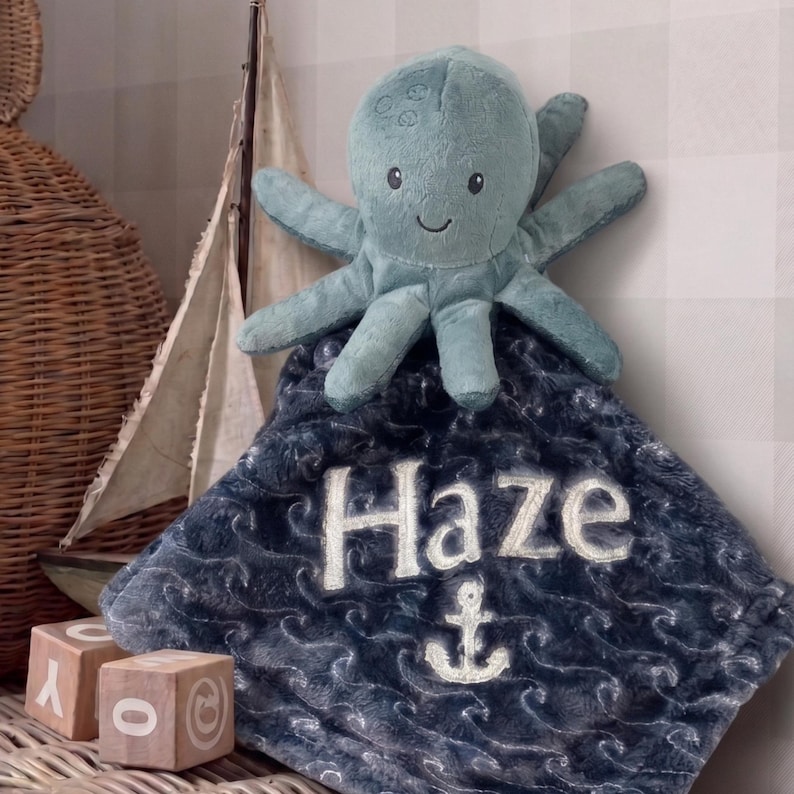 Baby Octopus Lovey Security Blanket Comfort Item Nursery Decor Ocean ...