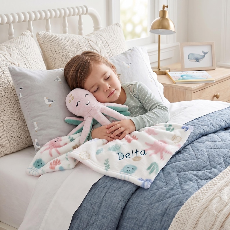 Ocean Nursery Blanket Baby Lovey Octopus Gift Sea Themed Marine ...