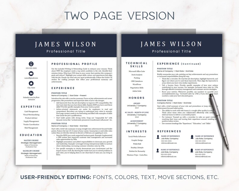 Professional CV Download Resume Template Word Bundle Job Document Executive Format Career ...