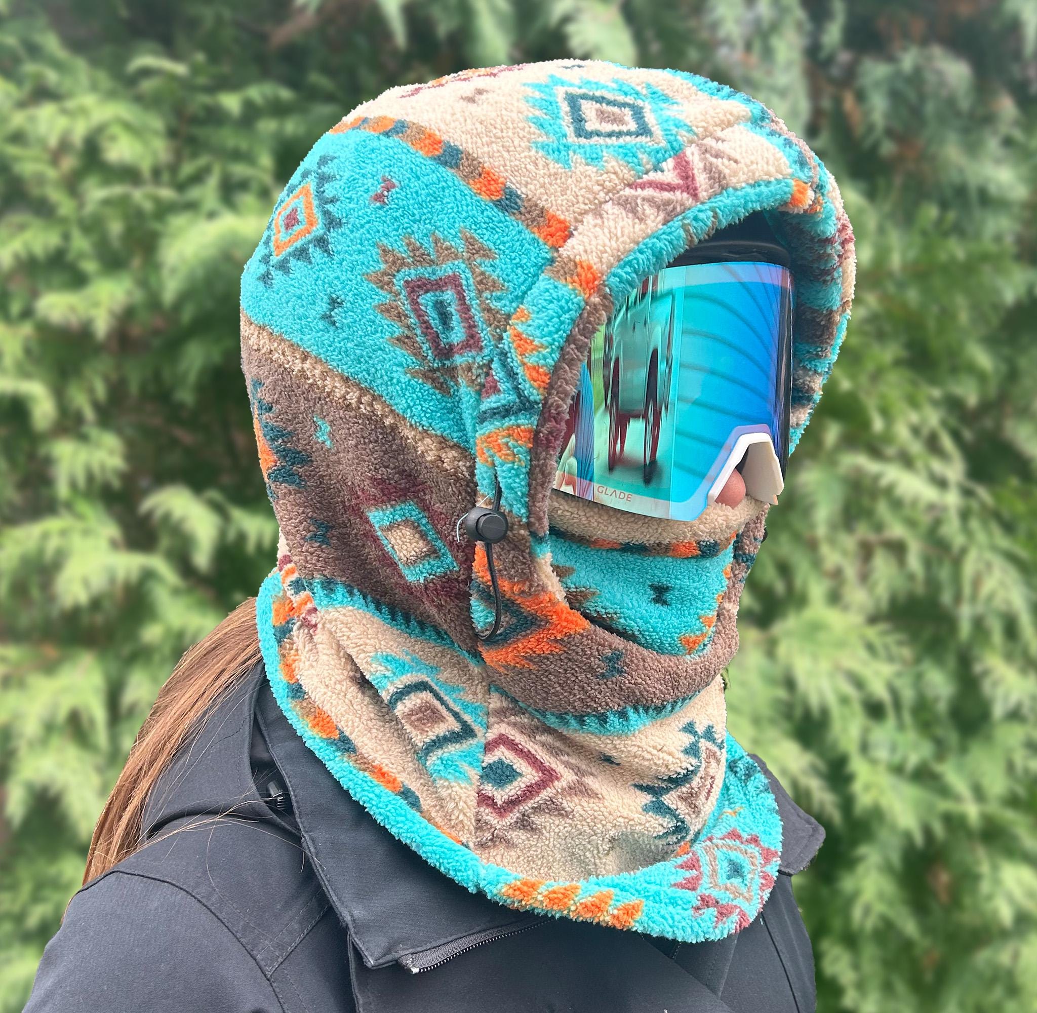 Blue Aztec Sherpa Fleece Balaclava - Ski Helmet Hood - Etsy