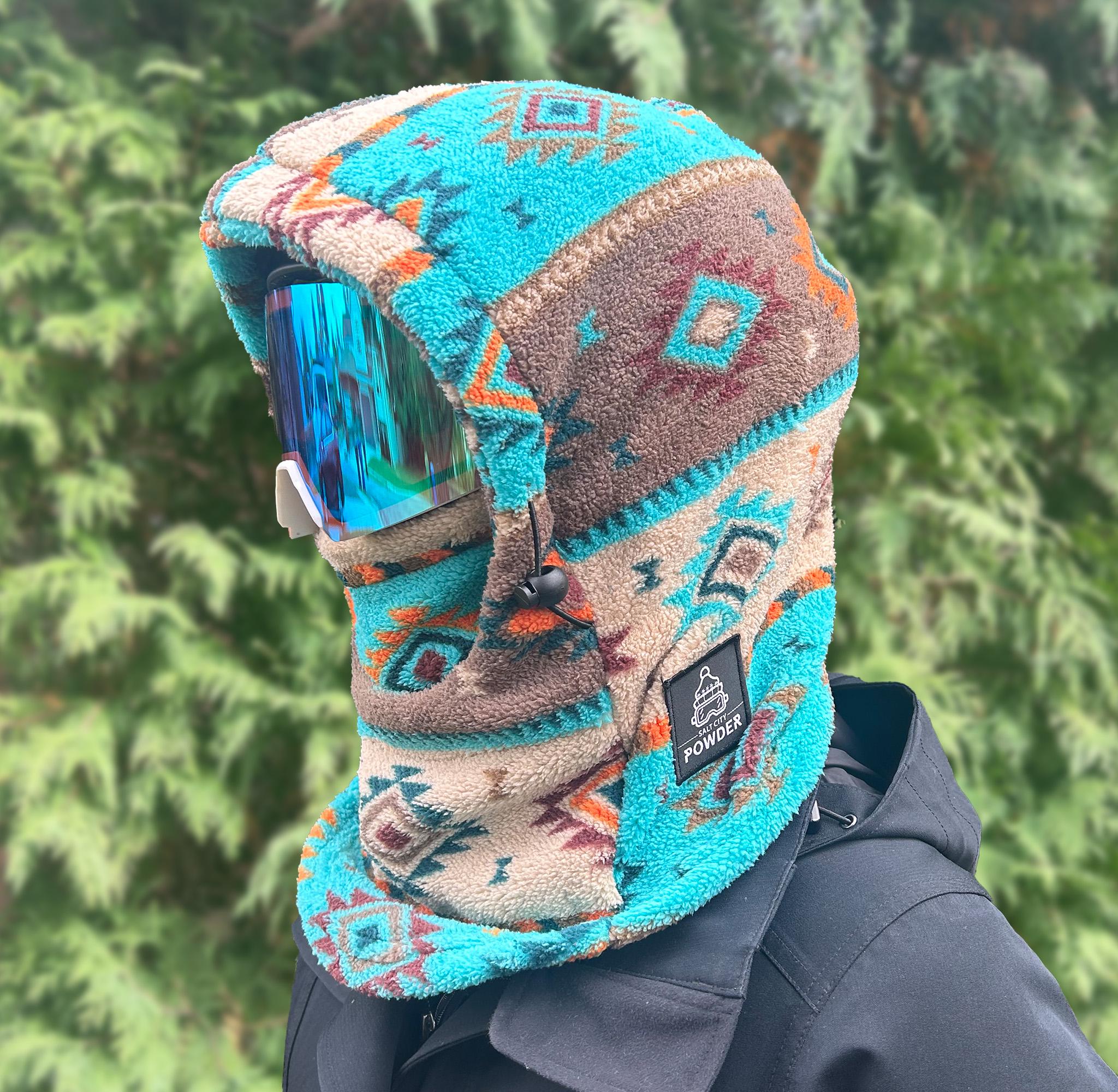 Blue Aztec Sherpa Fleece Balaclava - Ski Helmet Hood - Etsy