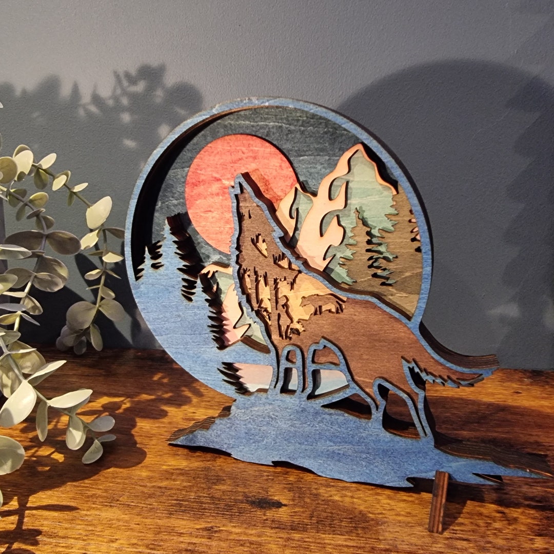 Wolf Moon Rising. Laser Cut, Hand Stained and Finished Howling Wolf ...