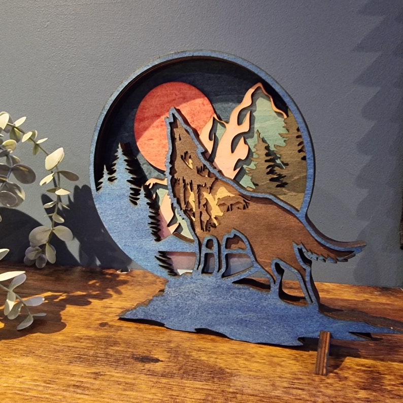 Wolf Moon Rising. Laser Cut, Hand Stained and Finished Howling Wolf ...