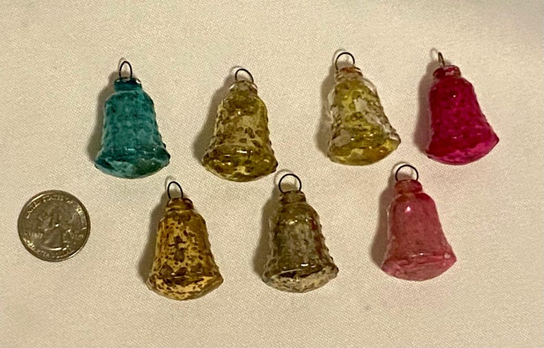 Antique Vtg Christmas Mercury Glass Bumpy Bell Feather Tree Ornaments ...