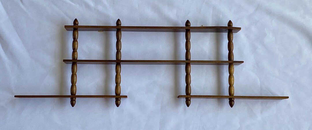 Vintage Wood Spindle MCM Wall Display Shelf Miniatures Trinket Knick ...