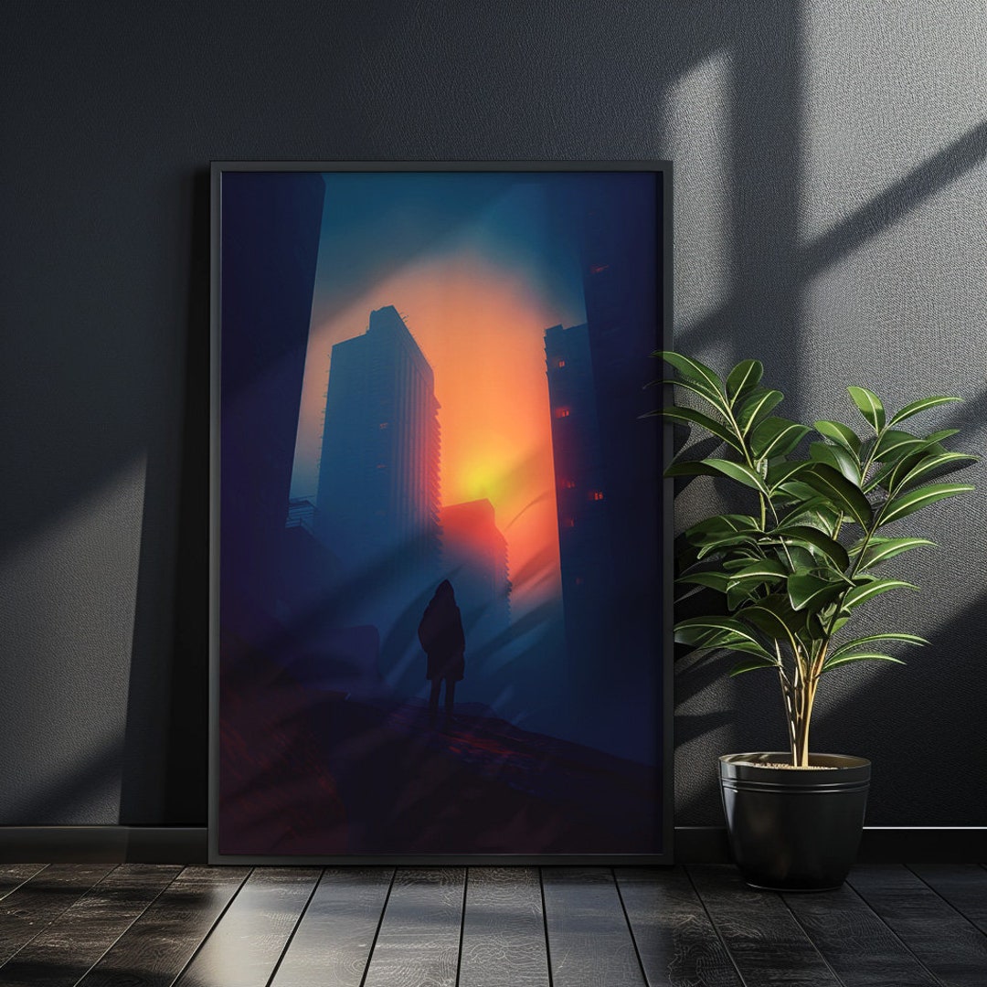 Dystopian City Ruin in the Haze, Atmospheric Dusk, Neo-noir Art / Wall ...