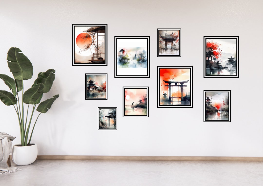 Watercoloring Art Japan Temples Print, Vintage Gallery Wall, Summer ...
