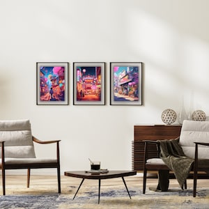 Harajuku Dreams: Digital Art, Japan Neon Light Street, Wall Gallery Art ...