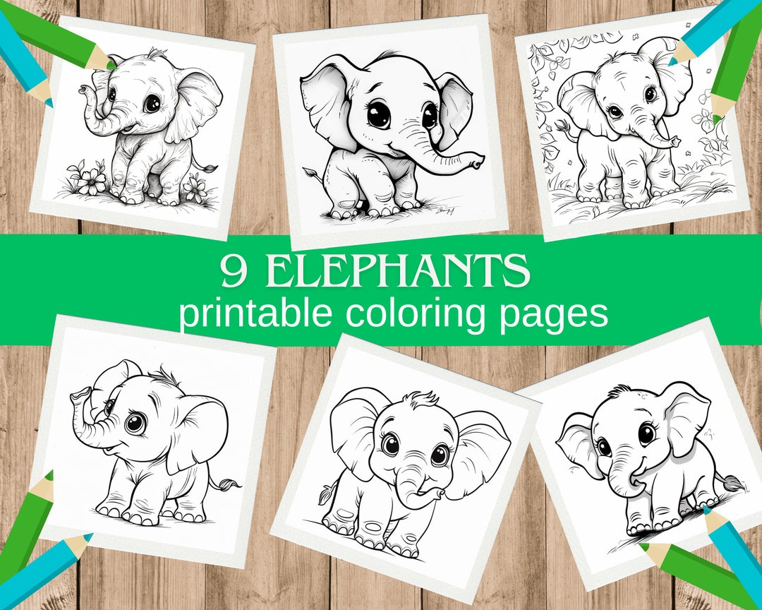 9 Elephants Bunny Coloring Pages for Kids Toddlers Preschoolers ...