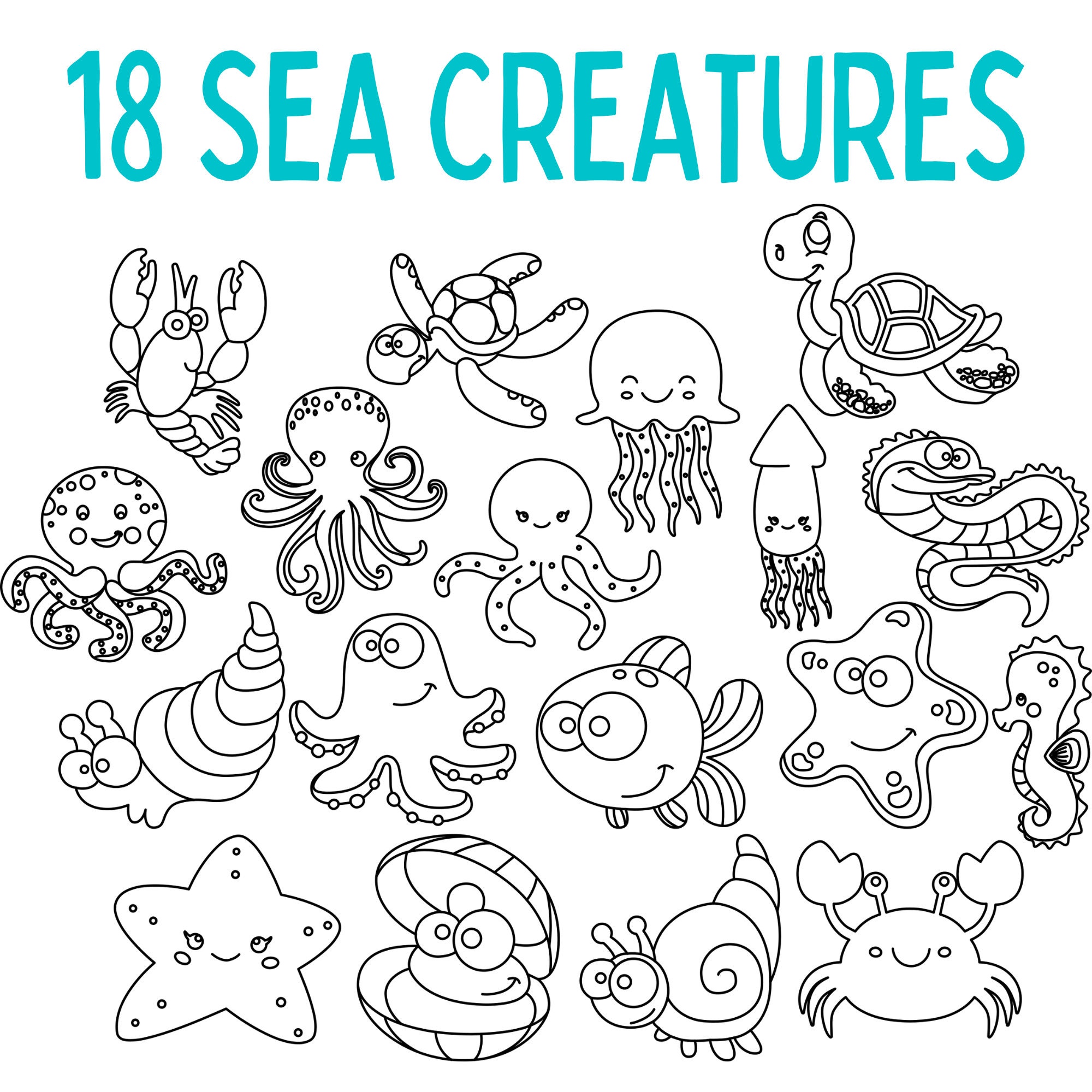 Sea Creatures SVG | 18 Ocean Animals Cut Files (digital Download) - Etsy
