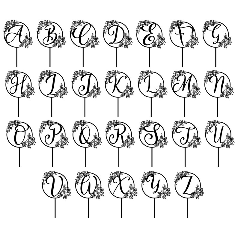 Floral Cake Topper | Initial Cake Toppers | Wedding Cake Toppers ...