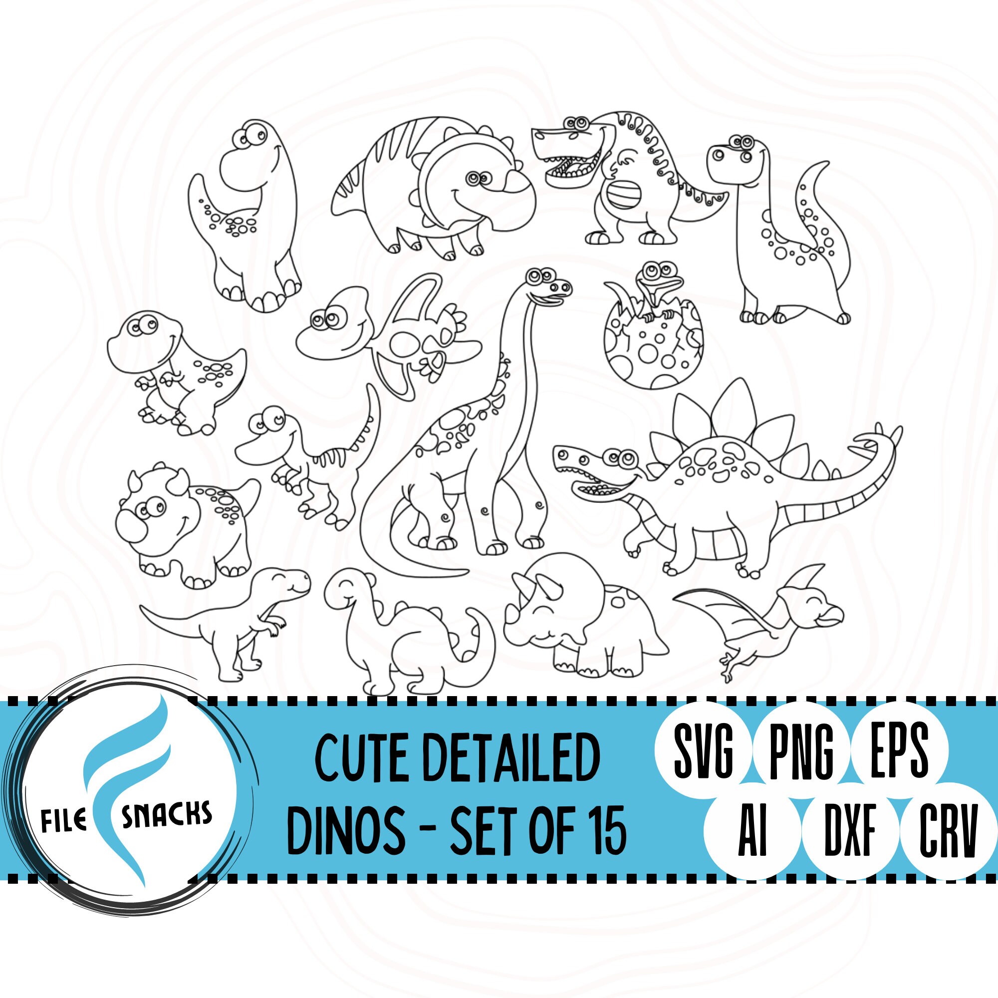 15 Cute Detailed Dinosaurs SVG | T-rex Dino Cut Files | Laser SVG Files ...