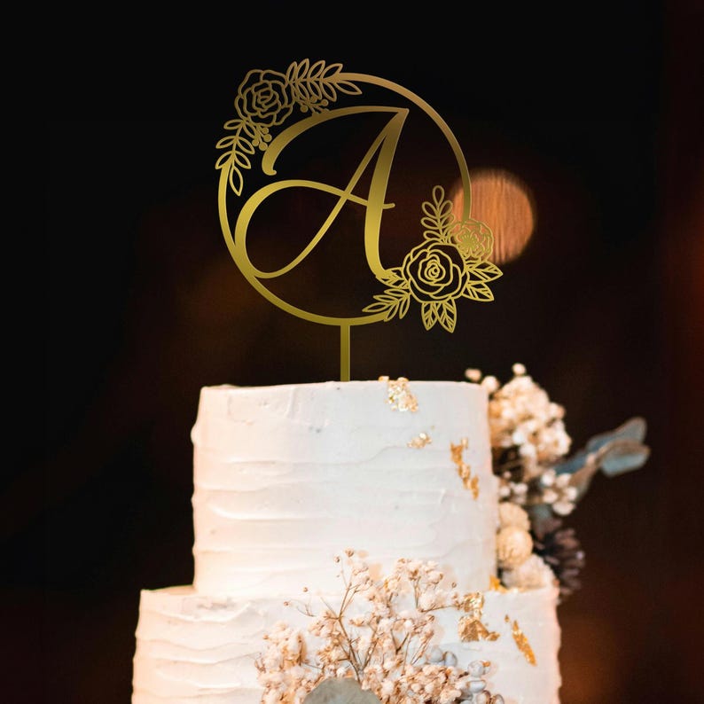 Floral Cake Topper | Initial Cake Toppers | Wedding Cake Toppers ...