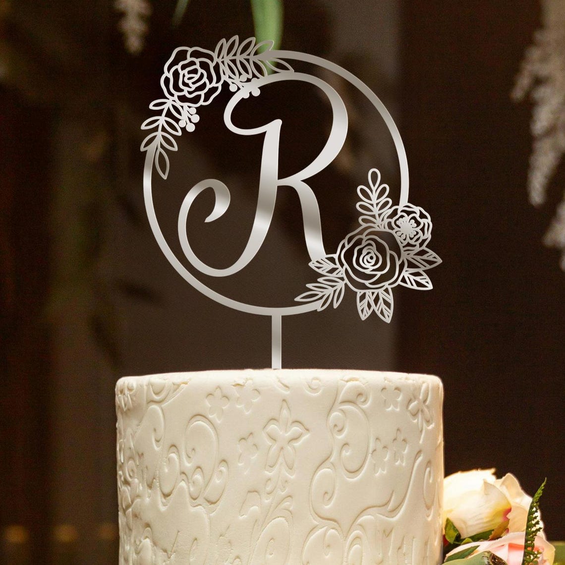Floral Cake Topper | Initial Cake Toppers | Wedding Cake Toppers ...