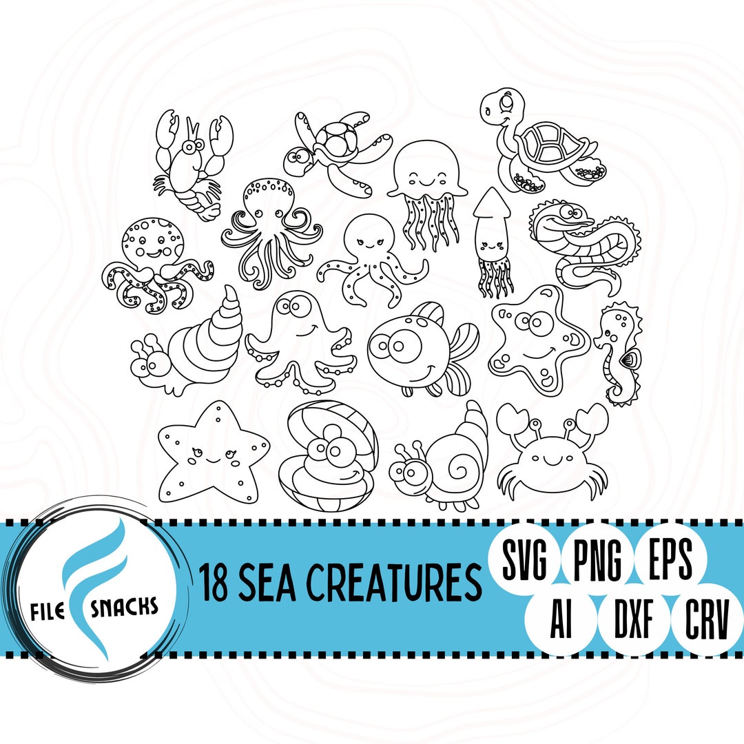 18 Sea Creatures SVG | Ocean Svg Files | File Snacks Svg | Laser SVG ...