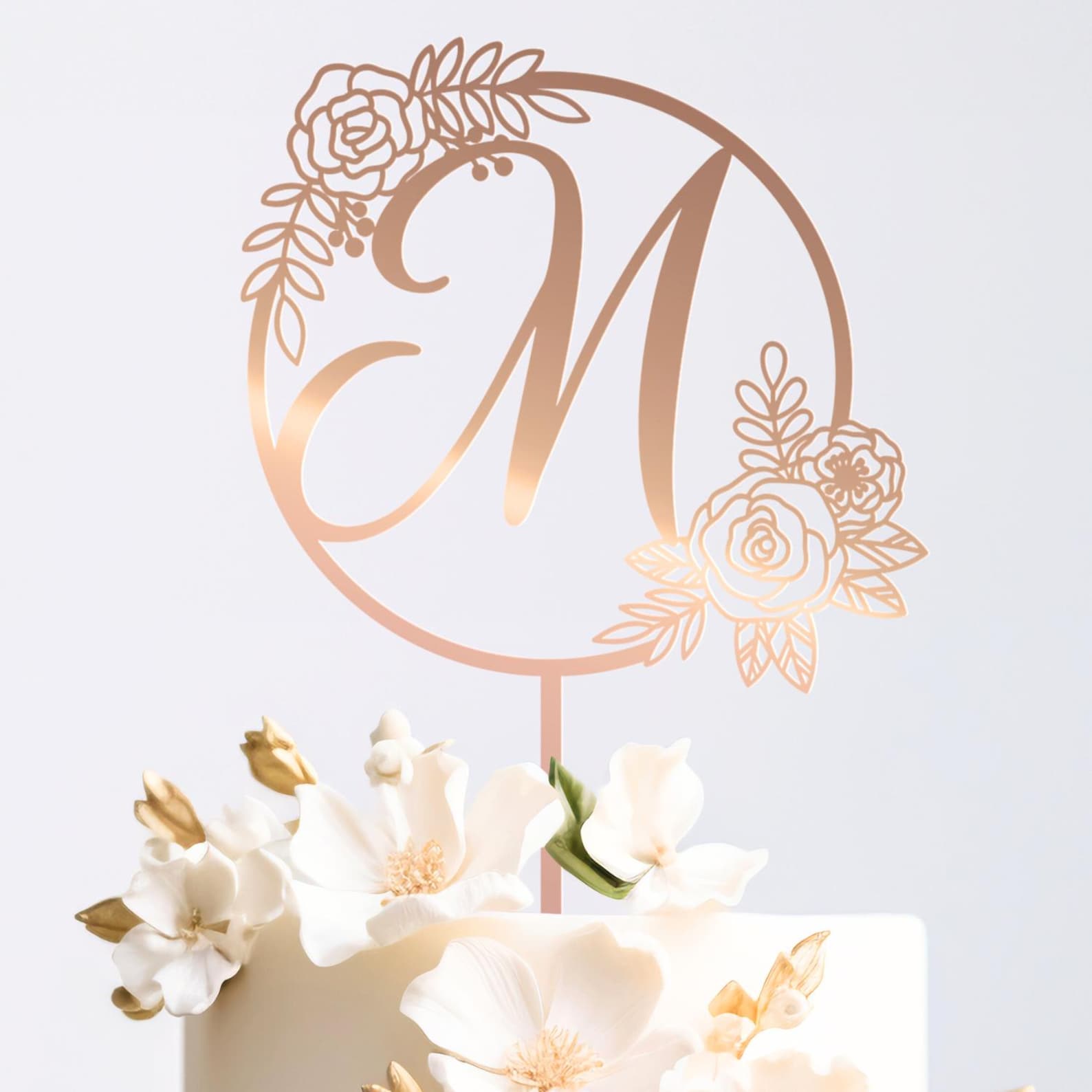 Floral Cake Topper | Initial Cake Toppers | Wedding Cake Toppers ...