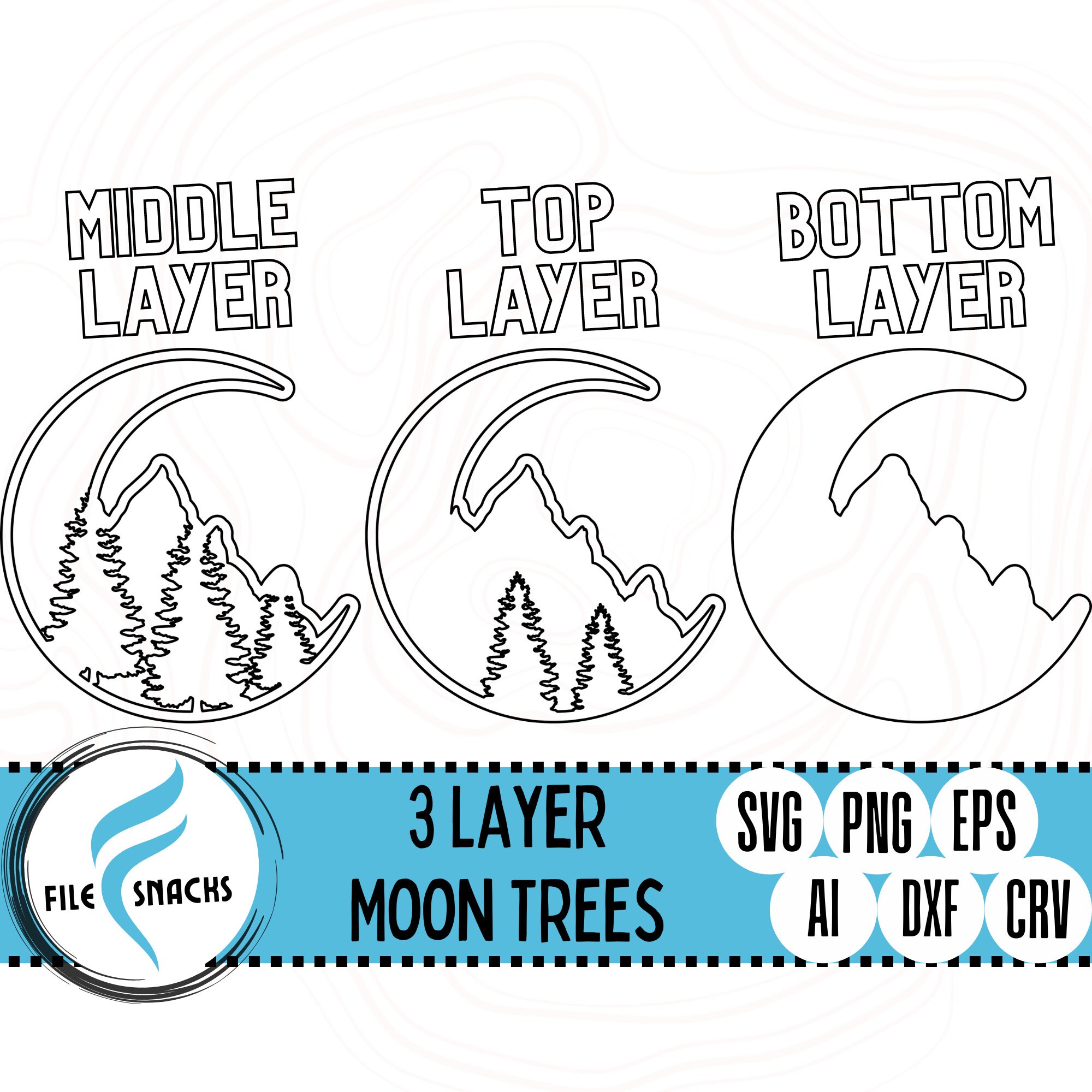 Crescent Moon Trees SVG File | 3 Layer Wood Cut File (digital Download ...