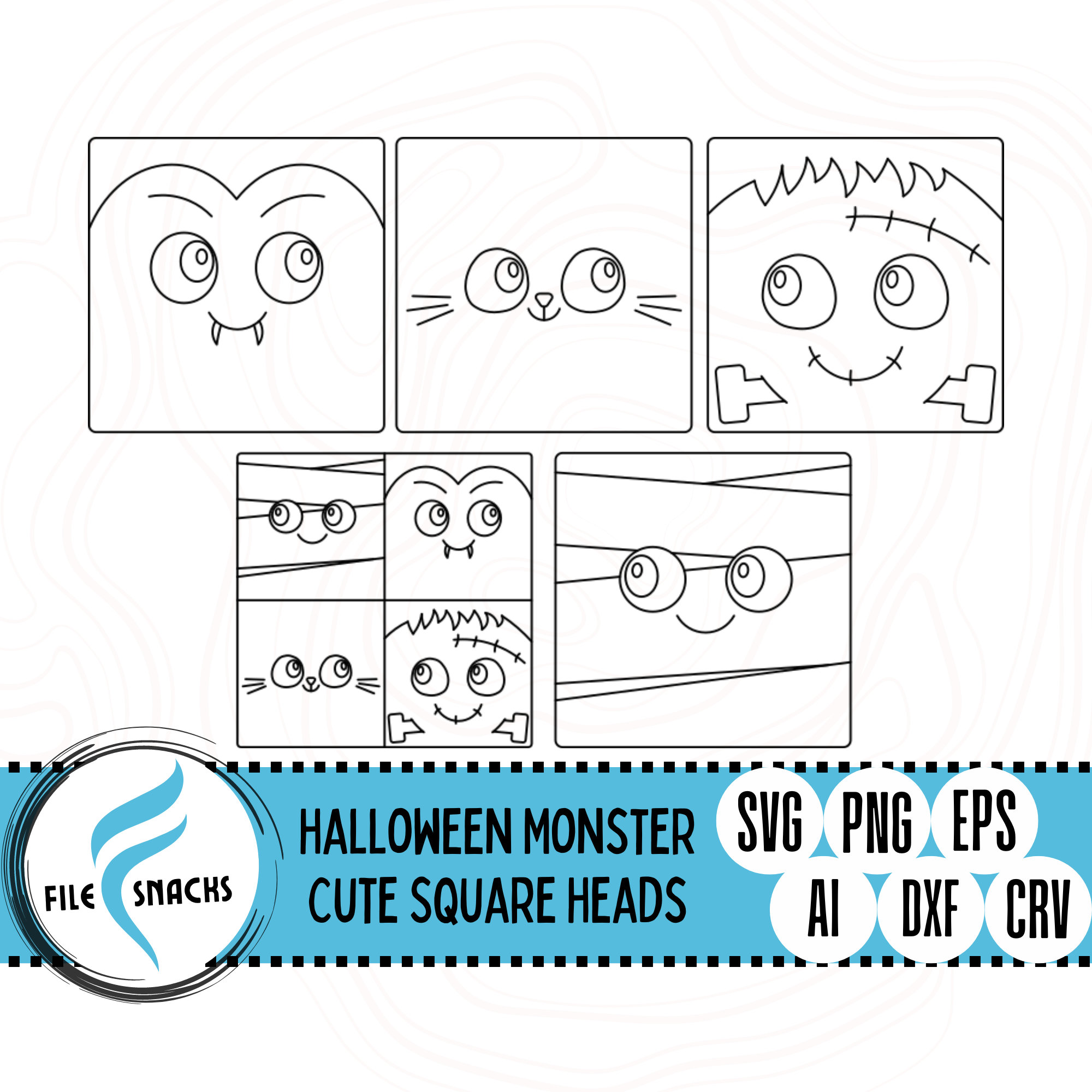 Cute Monster Square Heads SVG | Halloween Vampire, Mummy (digital ...
