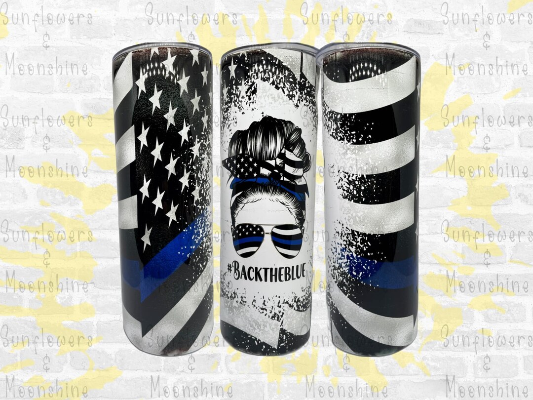 Back the Blue Messy Bun 20oz Tumbler - Etsy