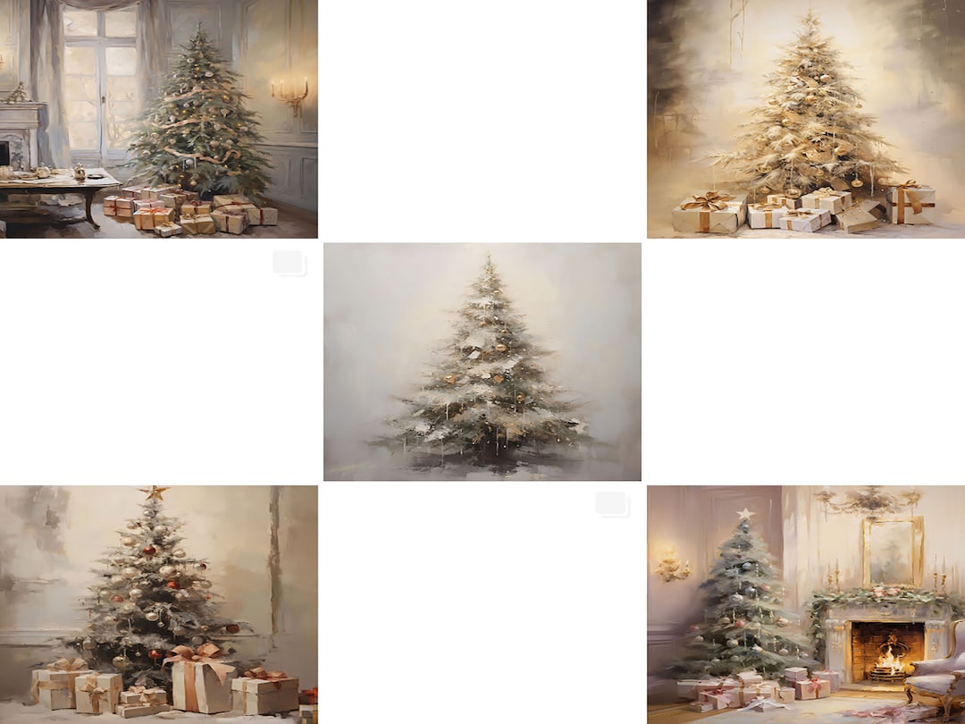 Set of 5 Printable Vintage Christmas Tree Prints, Moody Winter Wall ...