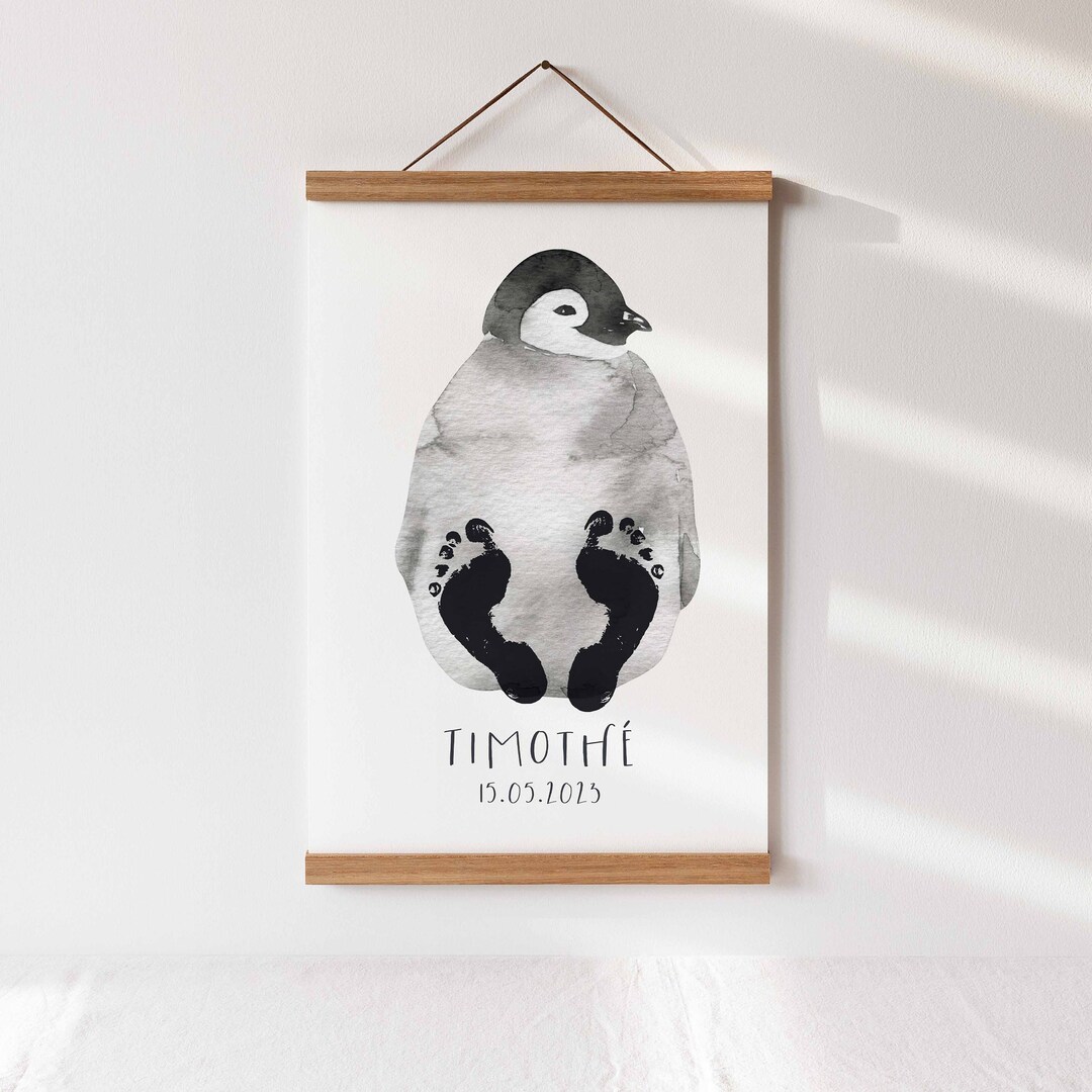 Baby Footprint Poster Penguin With Names and Dates of Birth - Etsy UK