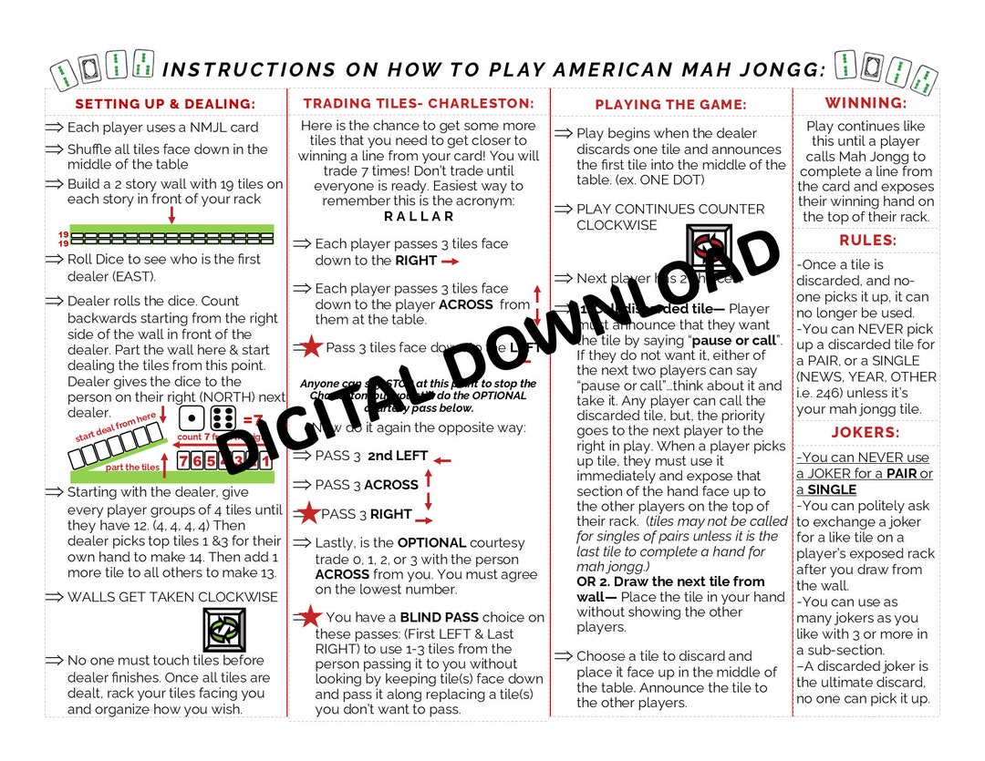 How to Instructions for Playing American Mah Jongg - Etsy