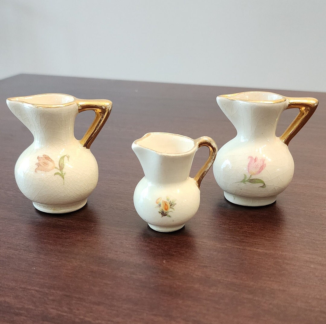 Vintage Miniature Floral Pitchers Gold Accents Set of 3 - Etsy