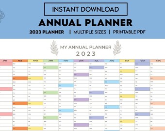 2023 Year Planner Yearly Overview Printable Year Planner on 1 Page ...
