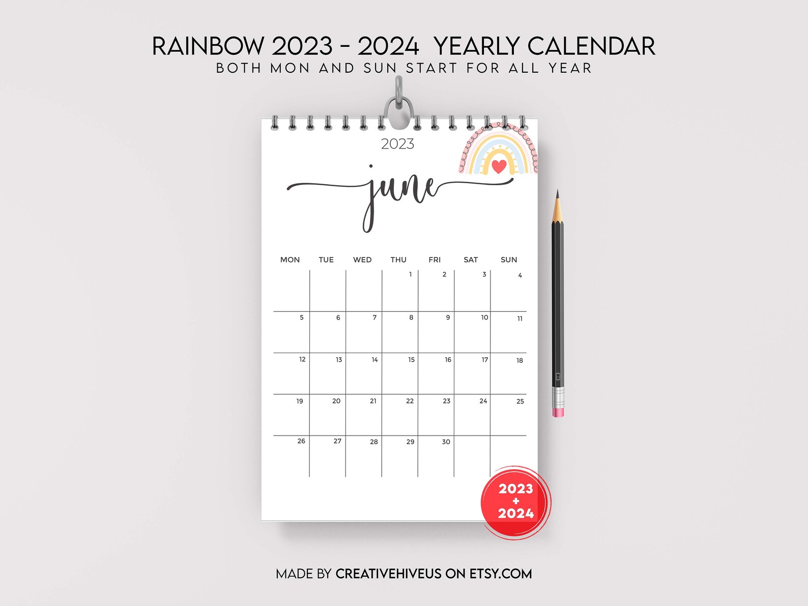 Rainbow 2023 2024 Calendar Bundle Printable Editable Portrait Monthly ...