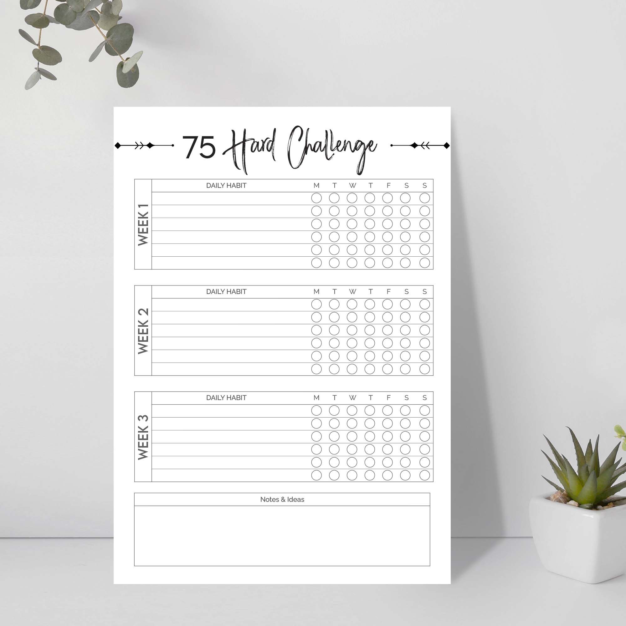 BLANK 75 Hard Challenge Tracker Black 75 Soft Challenge 75 Day - Etsy